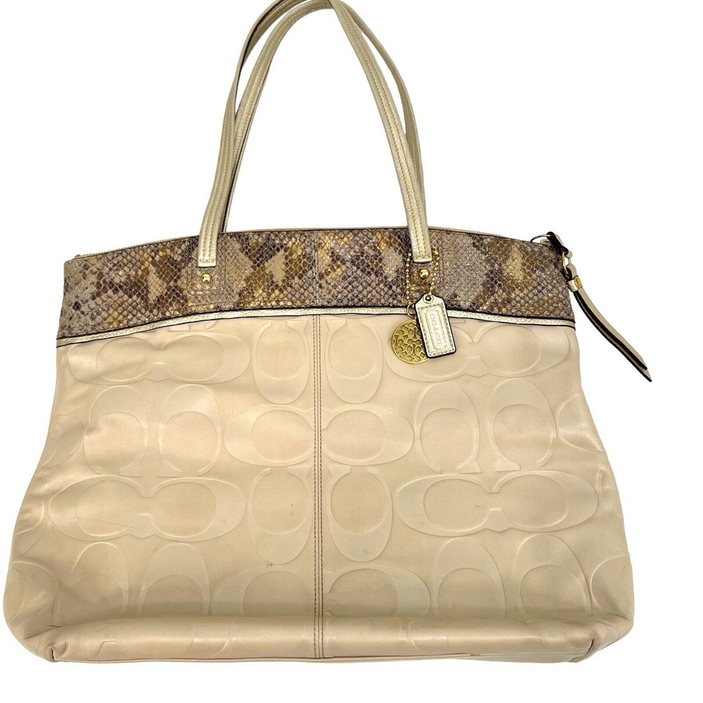 Coach Leather Tote Signature Print Snakeskin Design C… - Gem